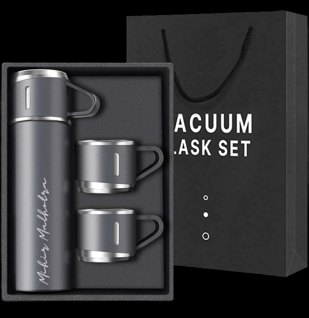 Personalized Vacuum Insulated Flask Gift Set With 2 Cups